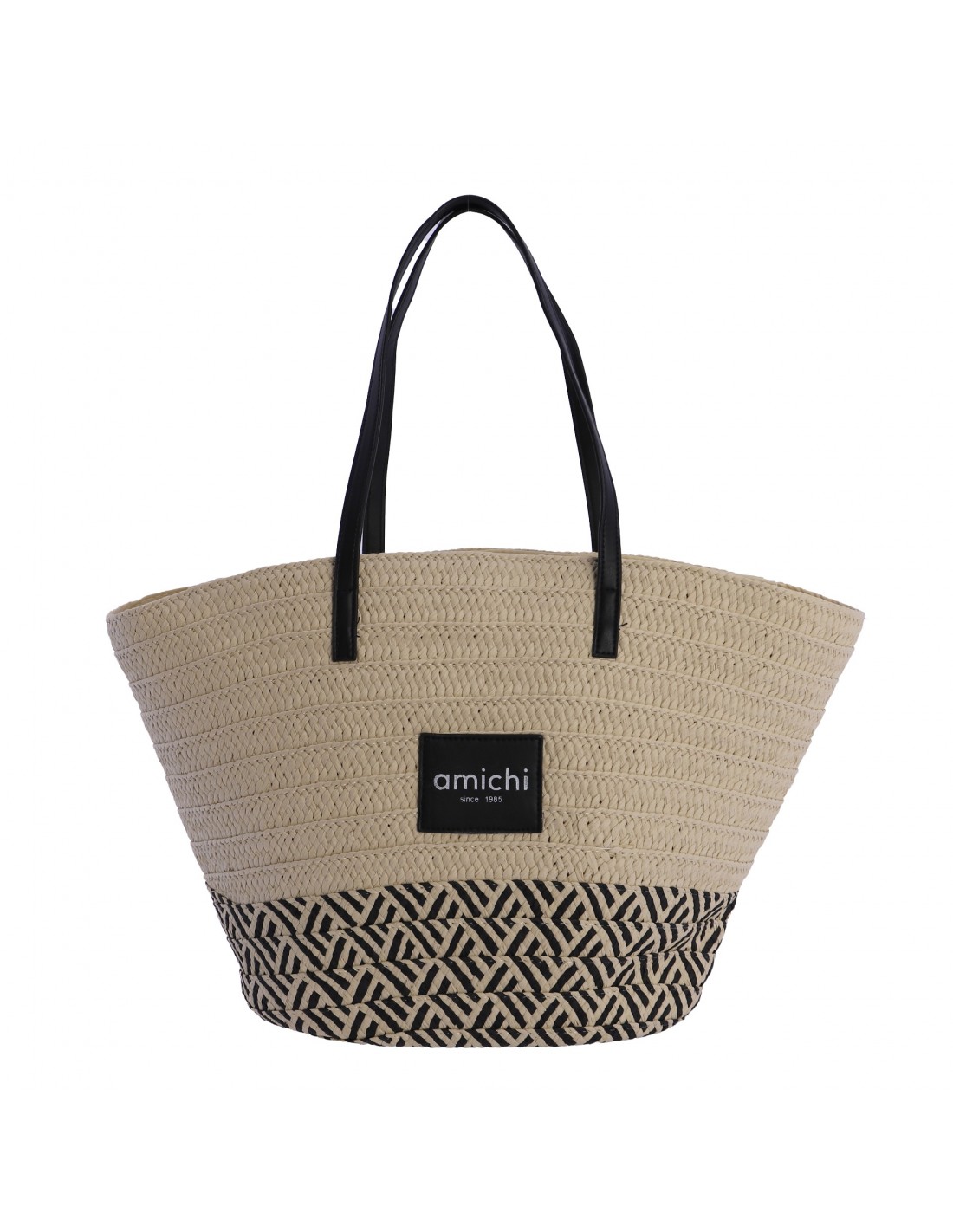 Capazo de Rafia Amichi Rosina, Combinado, Marfil